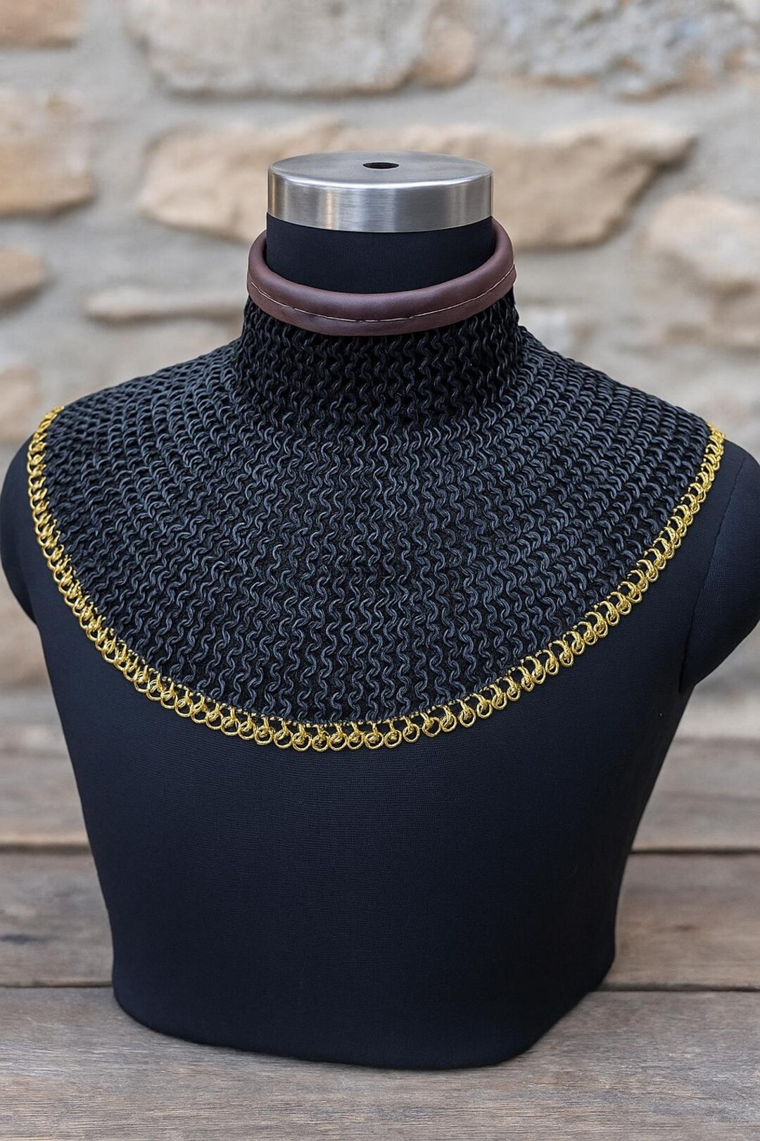 Medieval Chainmail Collar With Leather Neck Guard | Black Chainmail ...