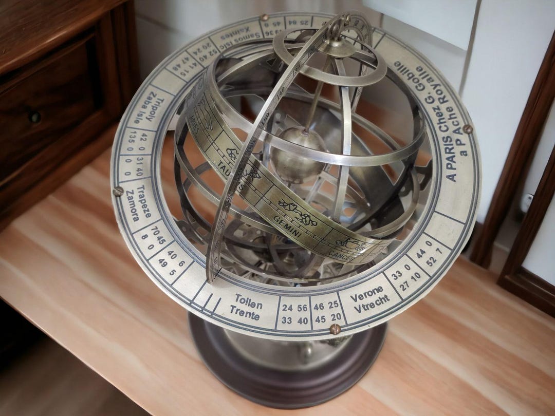 Armillary Sphere With Zodiac Signs – Celestial Globe Decor With Compass ...