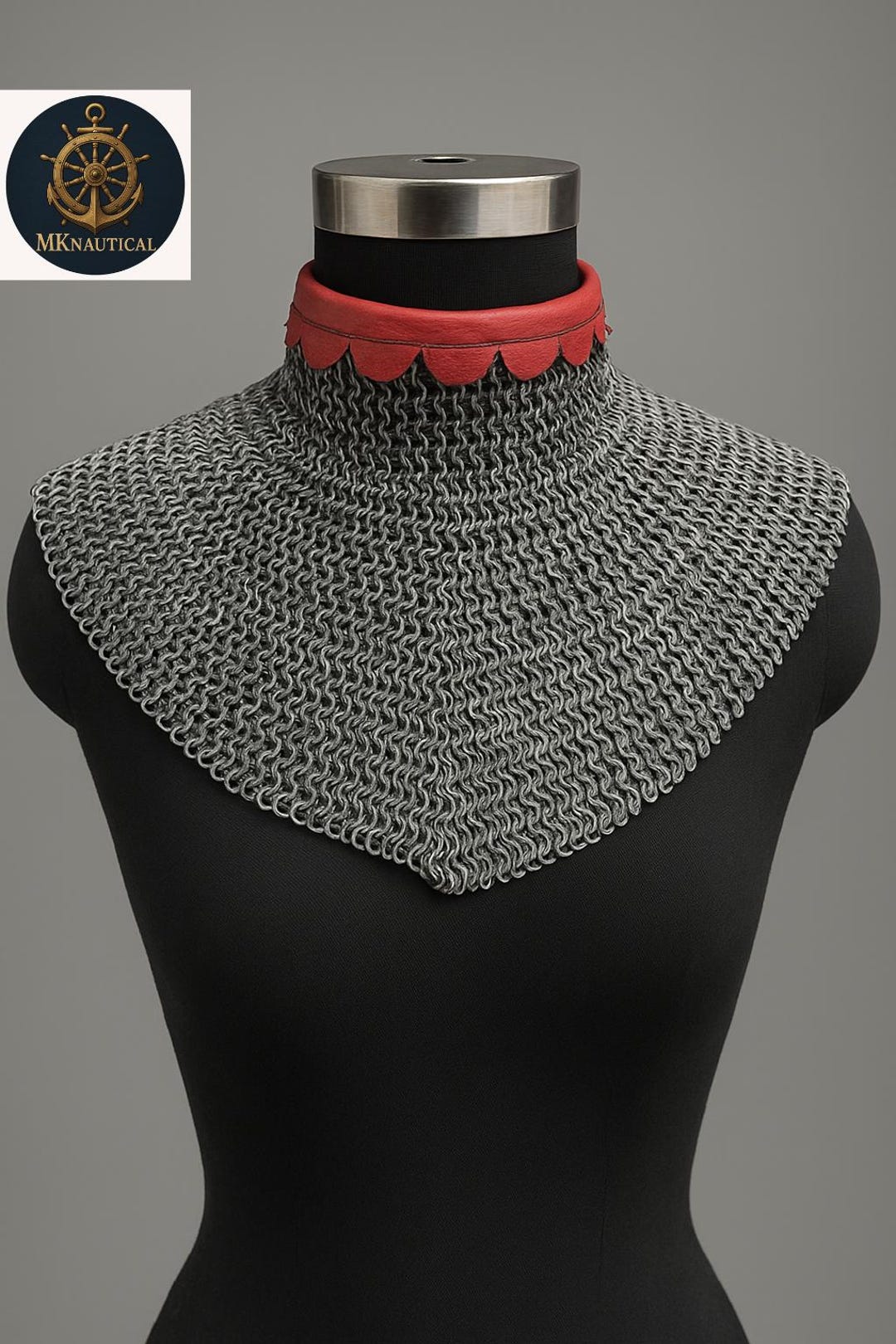 Chainmail Aventail Collar: Red Leather Trim, Medieval Knight Cosplay - Etsy