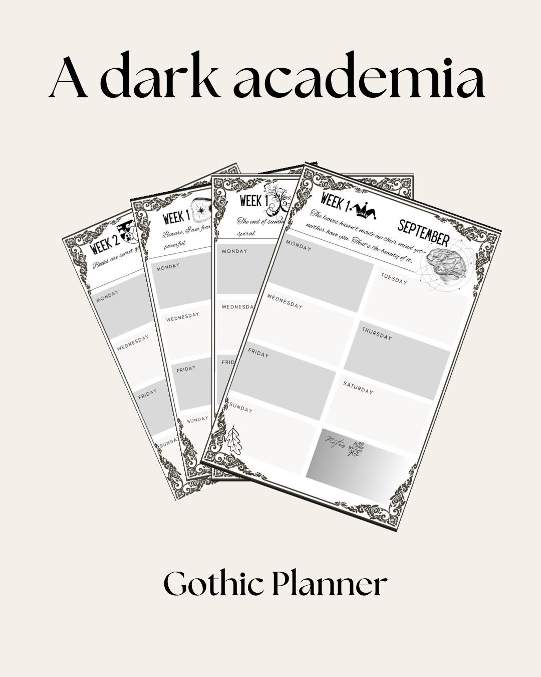 Dark Academia Weekly Planner | Aesthetic Digital PDF | Gothic School ...