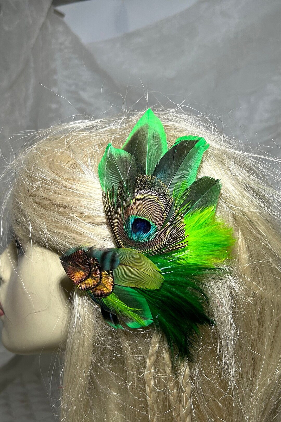 Chartreuse Green Feather Flower Fascinator, Bright Green Feather Hair ...
