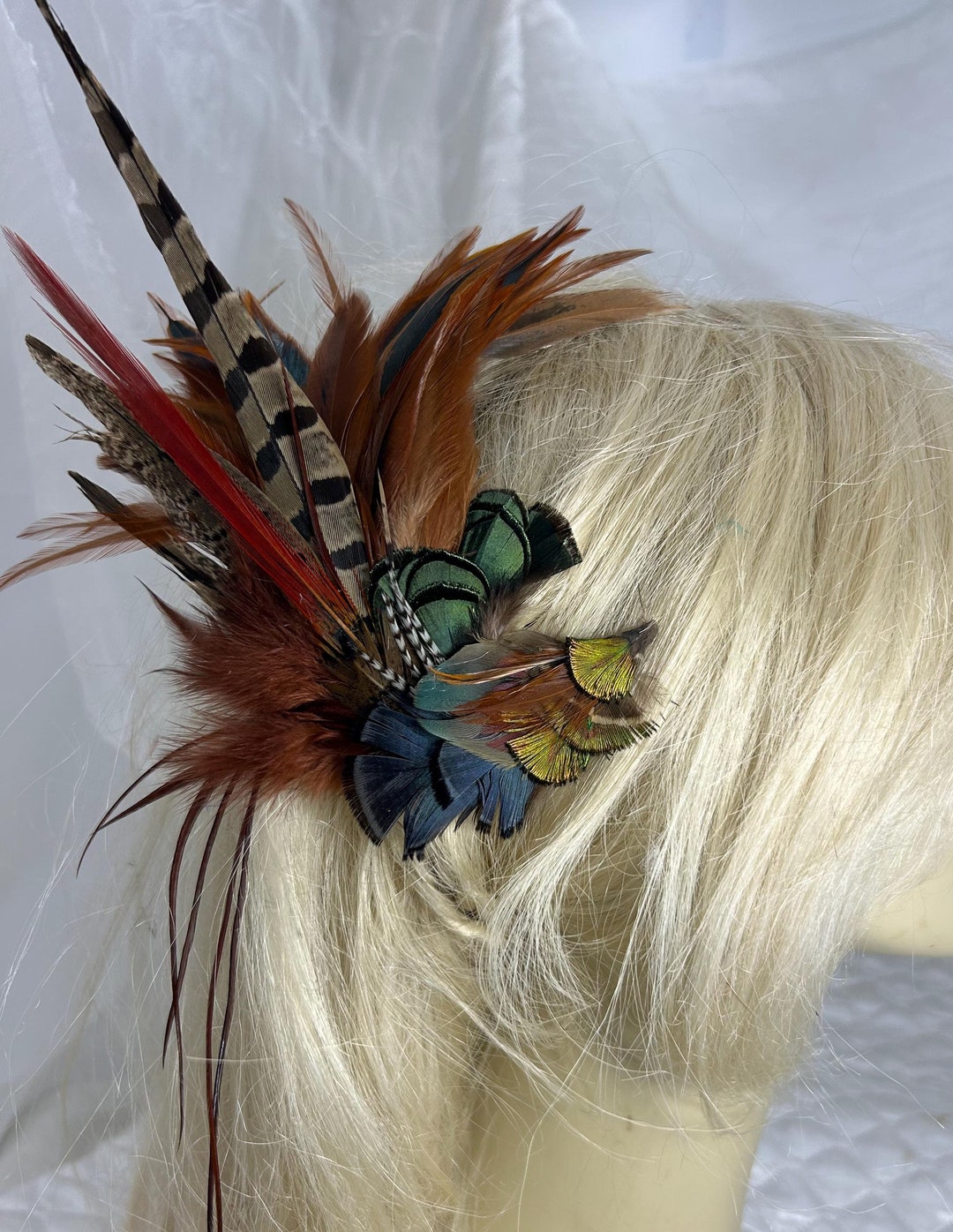 Stylish Black and Natural Feather Hair Clip, Black and Natural Feather ...