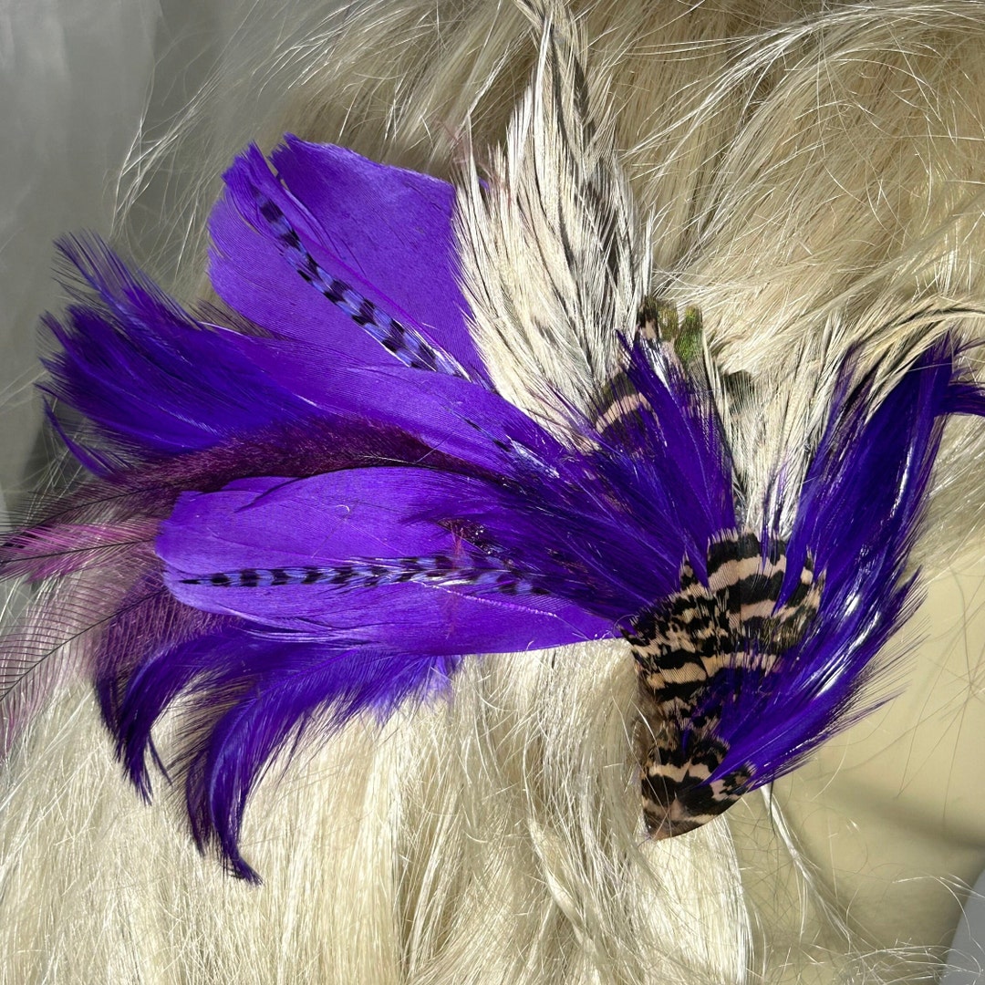 Purple Feather Clip Fascinator, Purple Feather Hair Clip, Feather ...