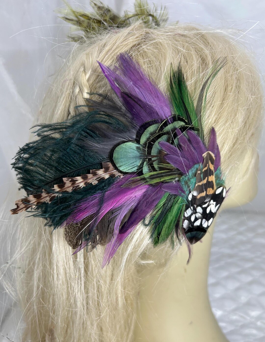 Parrot and Yellow Green Feather Hair Clip, Feather Fascinator, Organic ...