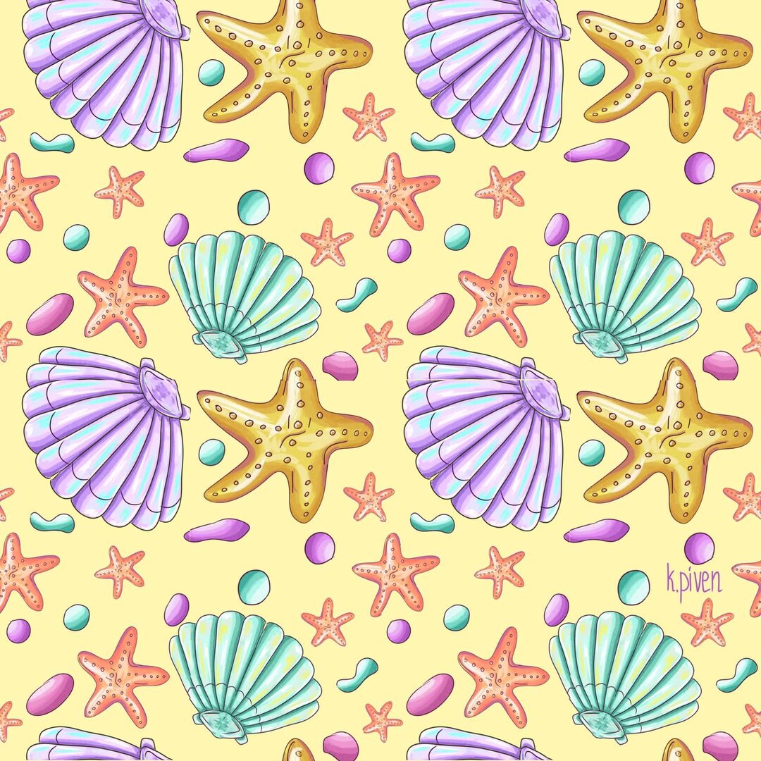 Seashell & Starfish Seamless Pattern – Beach Summer PNG File ...