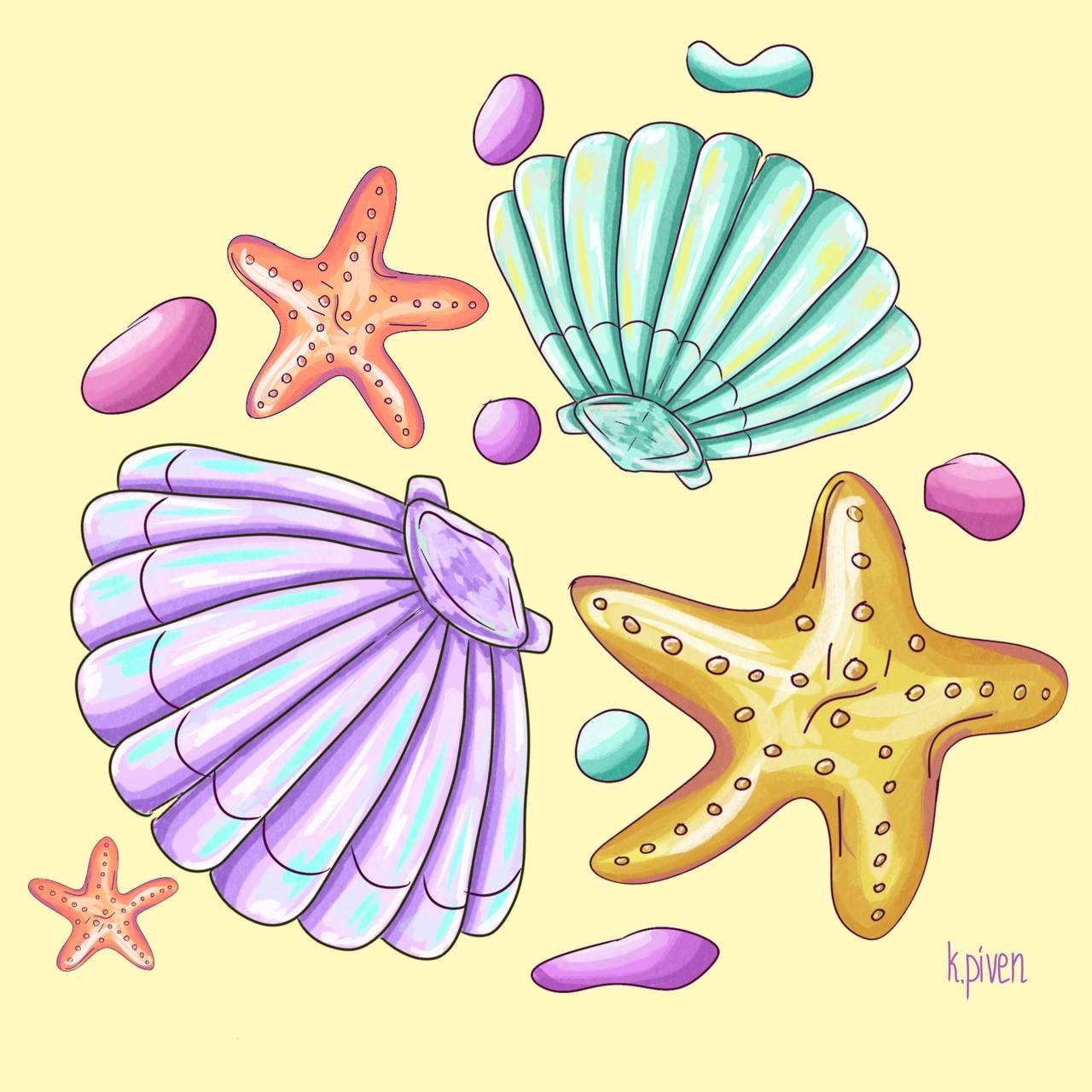 Seashell & Starfish Seamless Pattern – Beach Summer PNG File ...
