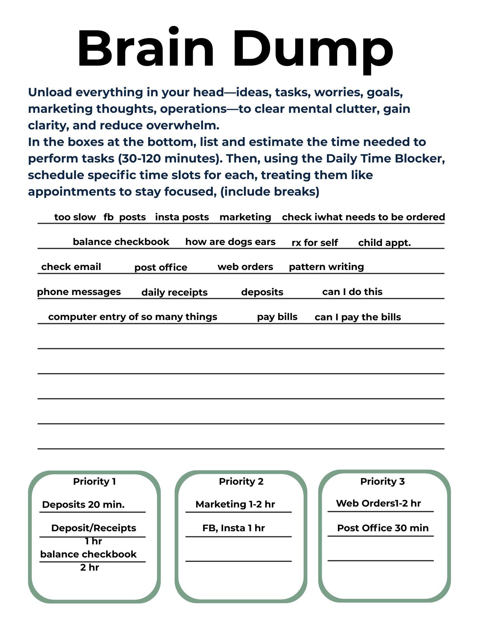 Printable Brain Dump With Sample - Etsy
