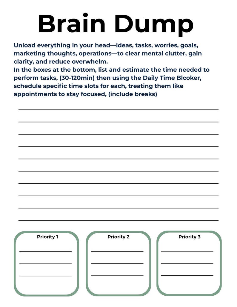 Printable Brain Dump With Sample - Etsy