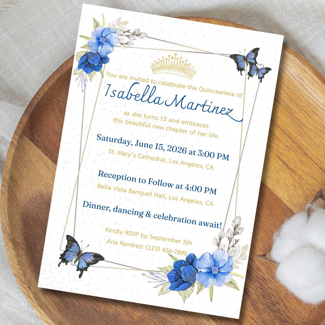 Editable Quinceañera Invitation – Sweet 15 Th Birthday Party – 5x7 and ...