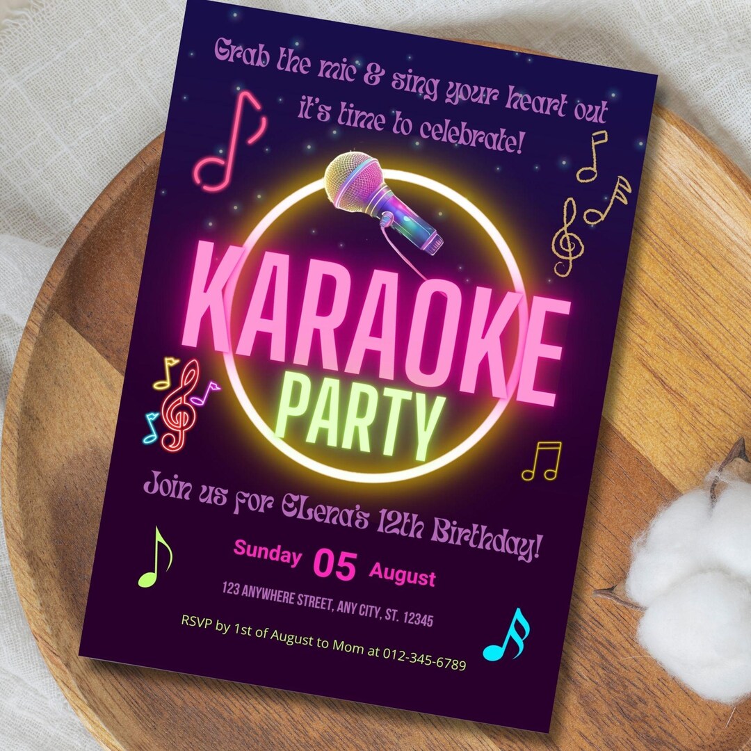 Editable Karaoke Birthday Invitation Template – Printable Music Party ...