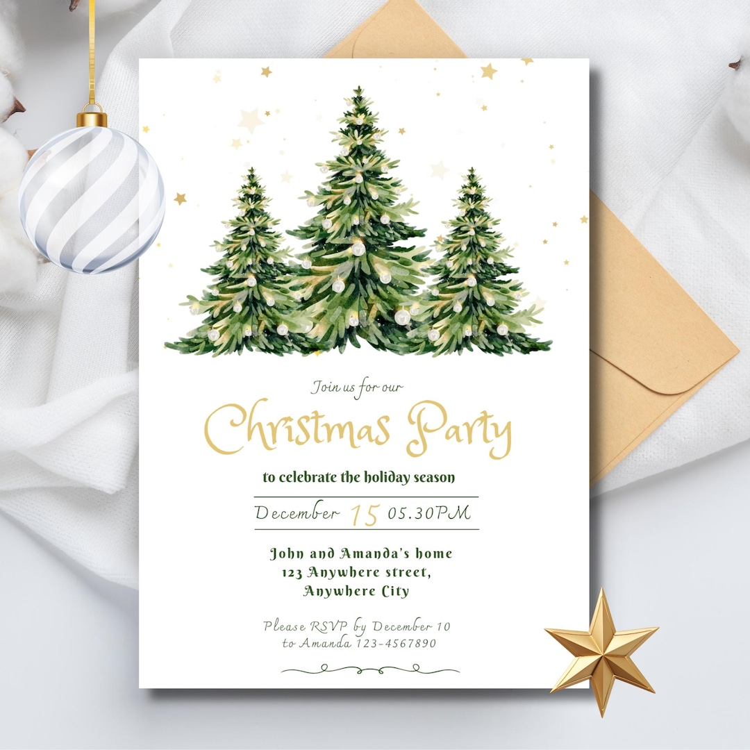 Editable Christmas Party Invitation | 5x7 Inch Holiday Canva Template ...