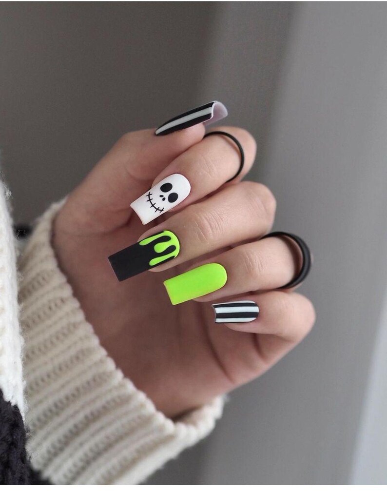 Frankenstein Neon Green Press on Nails: Glow in the Dark Halloween Nail ...