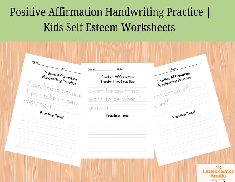 Positive Affirmation Handwriting Worksheets | Kids Self Esteem Trace ...