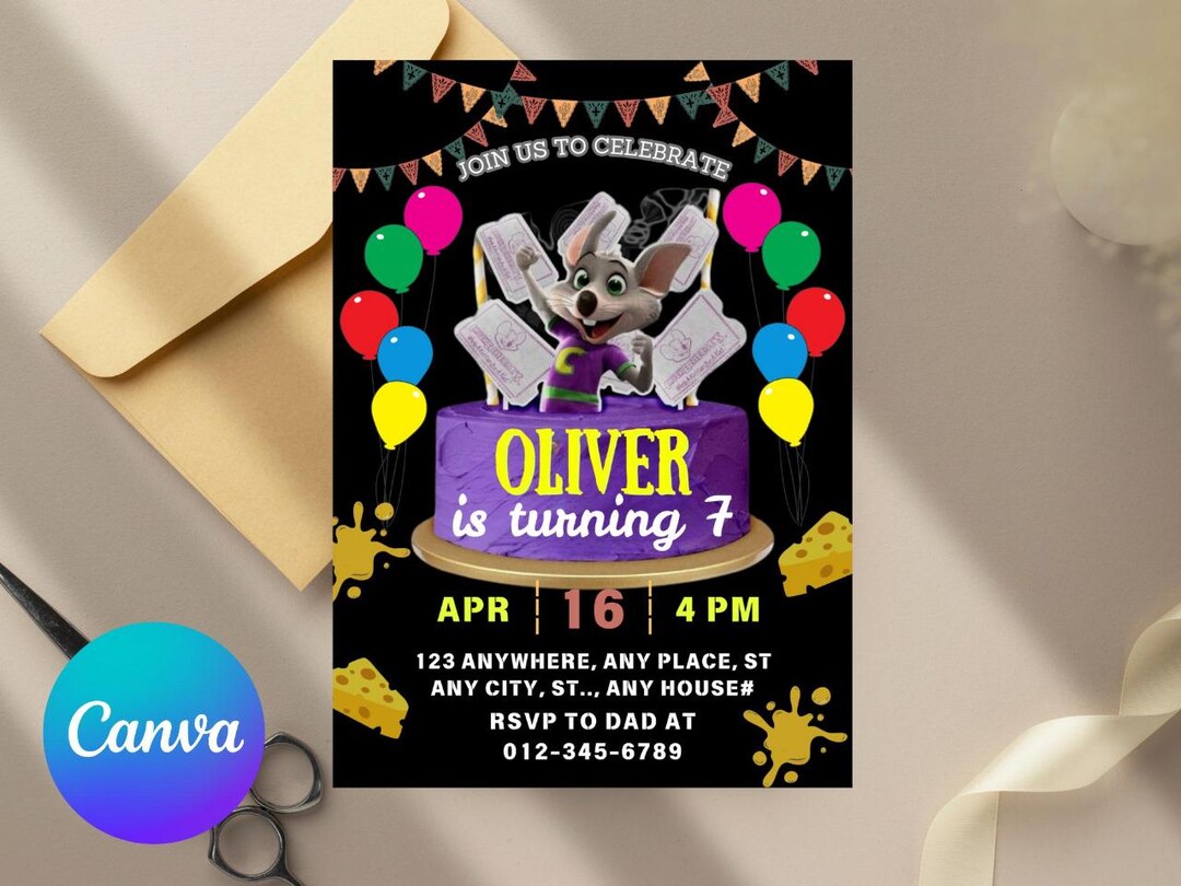 Editable Chuck E Cheese Birthday Invitation Template | Chuck Evite ...