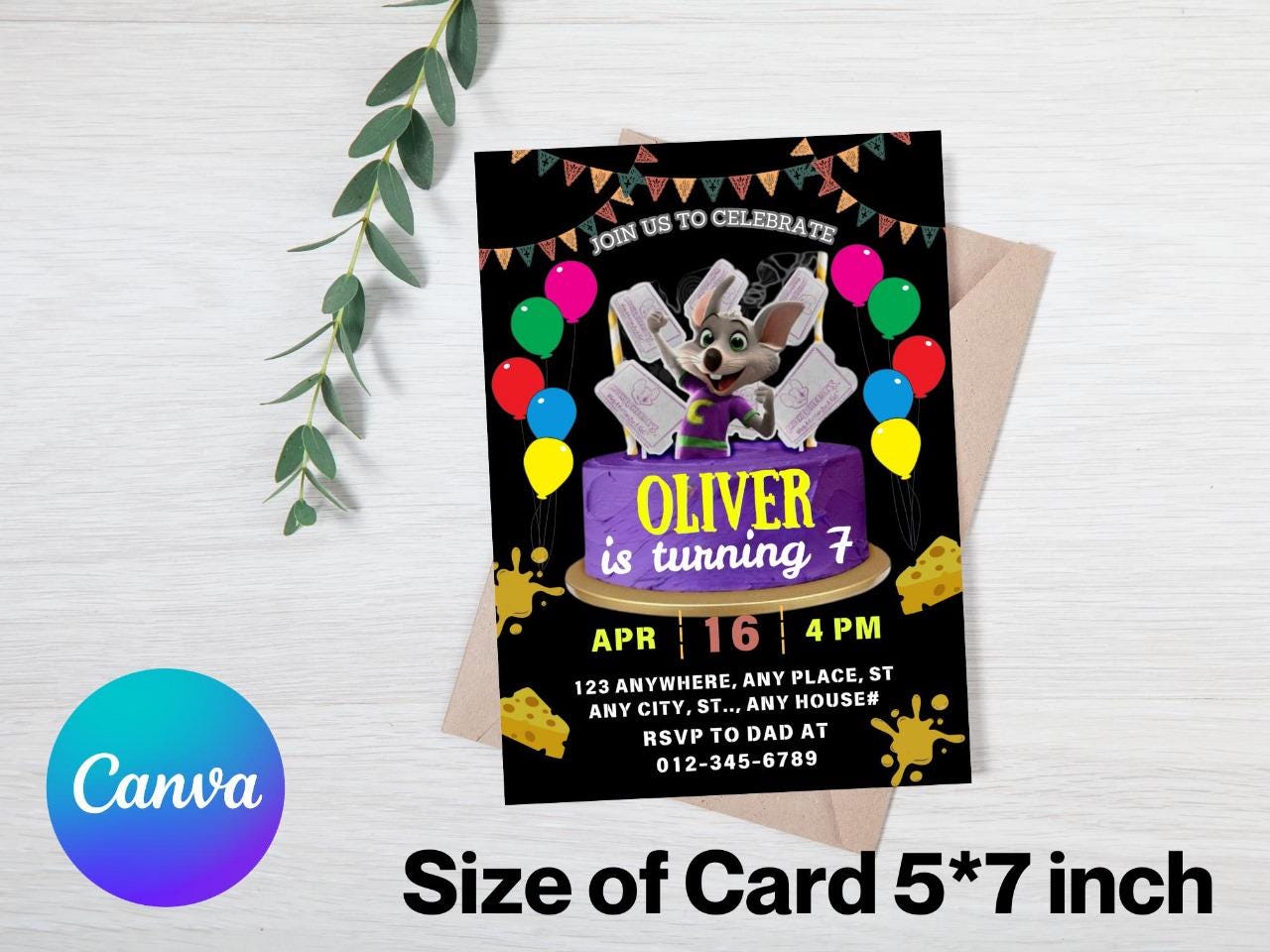 Editable Chuck E Cheese Birthday Invitation Template | Chuck Evite ...