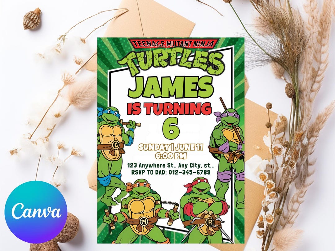 Ninja Turtle Birthday Invitation: TMNT Party Invite (digital Download ...