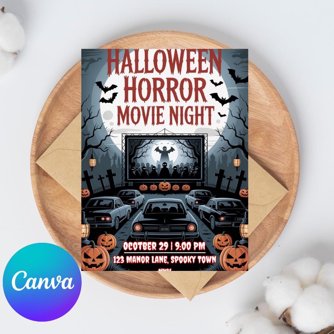 Spooky Movie Night Invitation: Halloween Drive-in Party, Editable ...