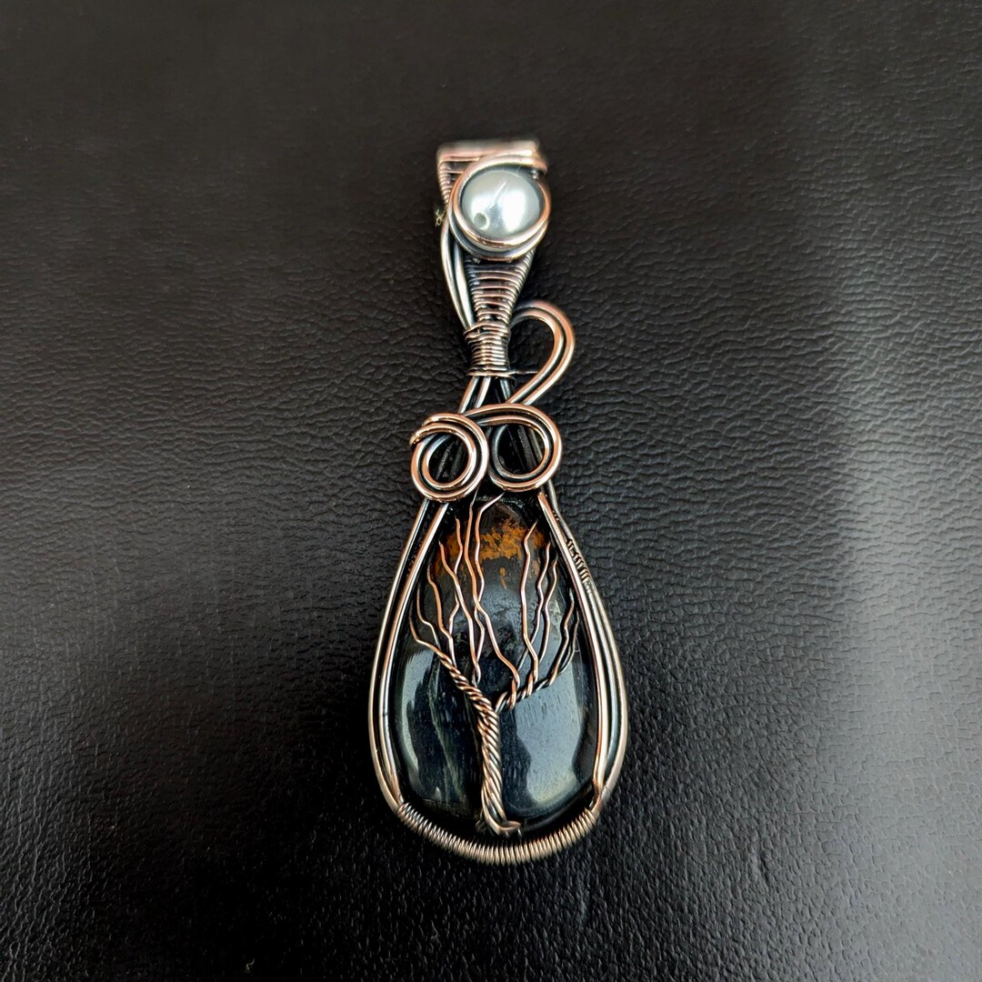 Blue Tiger Eye Tree of Life Pendant – Copper Wire Wrapped Gemstone ...