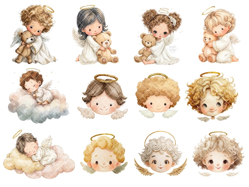 Baby Angels Clipart, Watercolor Baptism PNG Bundle (instant Download ...