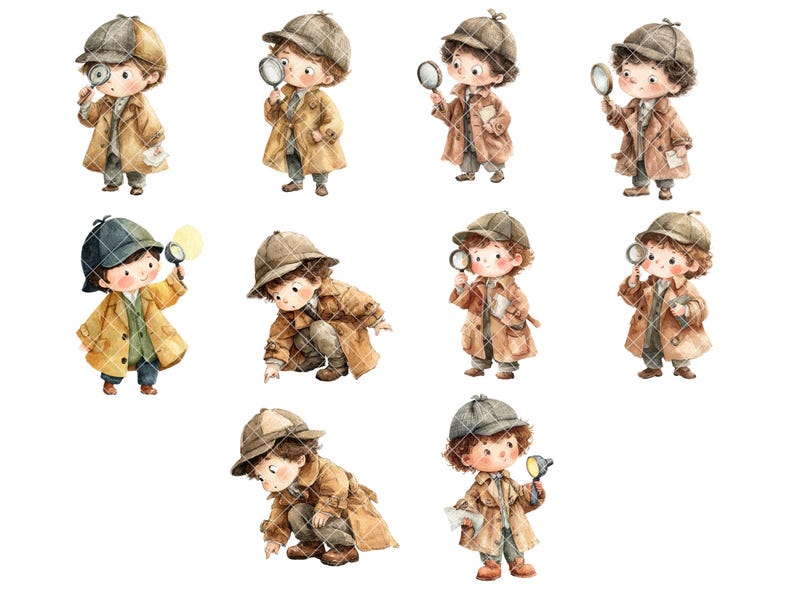 Kiddy Detective Watercolor Clipart Bundle, Birthday Party PNG Files ...