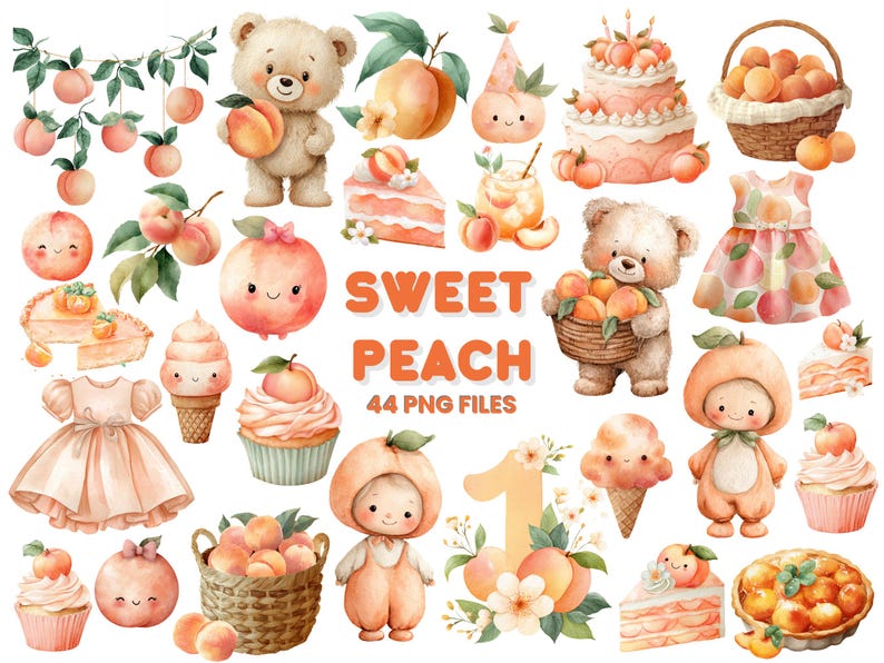 Watercolor Peach Clipart Bundle, Summer Fruit Graphics (instant ...