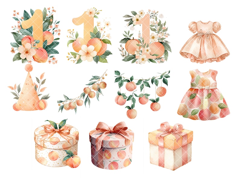 Watercolor Peach Clipart Bundle, Summer Fruit Graphics (instant ...