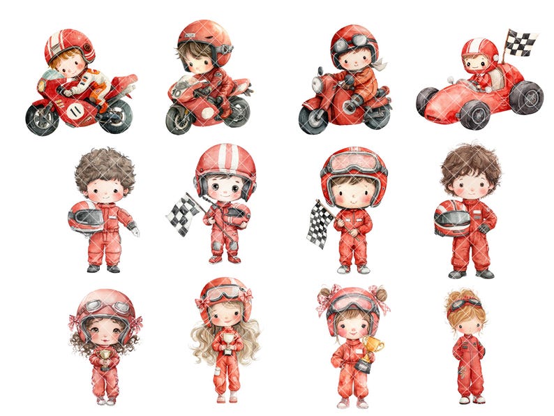 Racer Clipart Bundle | Red Race Car, Motorcycle, Baby Racer Kids ...