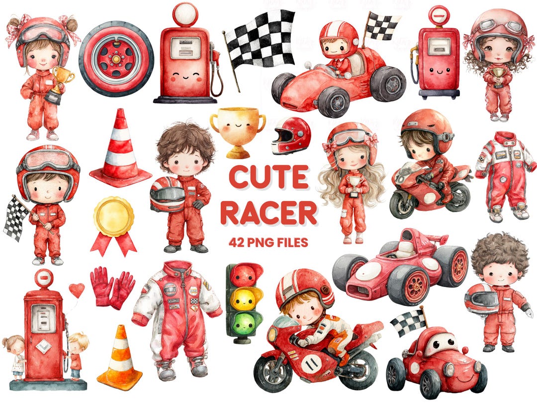 Racer Clipart Bundle | Red Race Car, Motorcycle, Baby Racer Kids ...