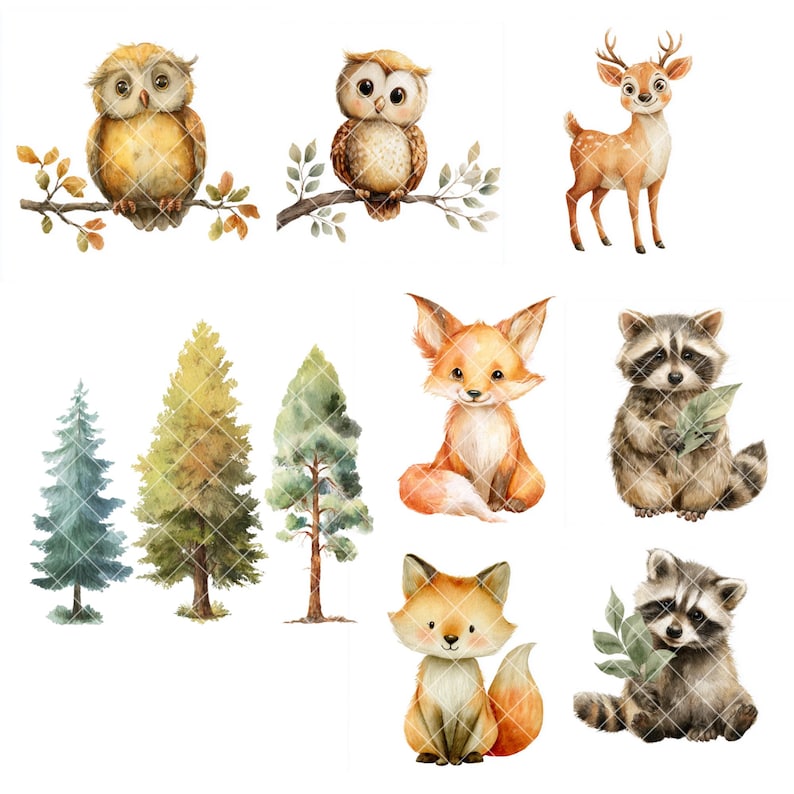 Watercolor Forest Explorer Clipart | Hunting Kids PNG Set (digital ...
