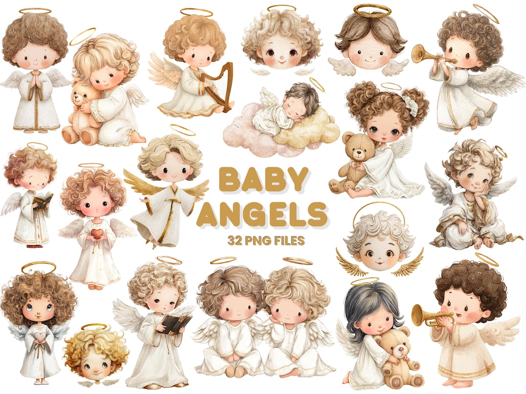 Baby Angels Clipart, Watercolor Baptism PNG Bundle (instant Download ...