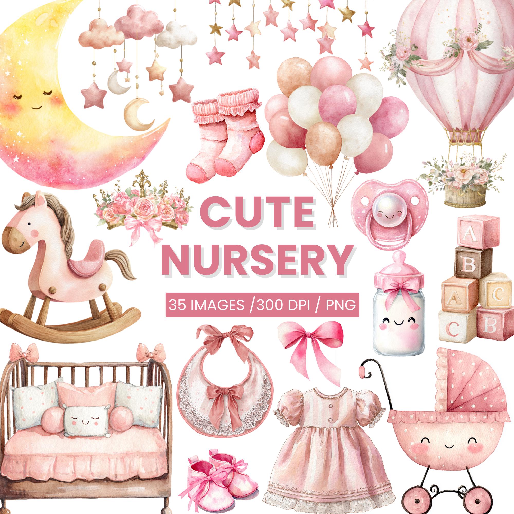 Watercolor Nursery Clipart Bundle | Baby Shower PNG (digital Download ...