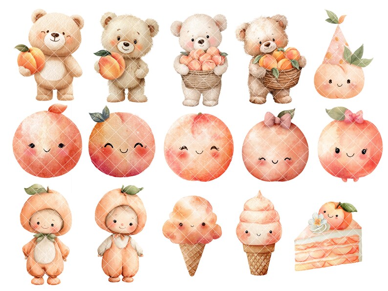 Watercolor Peach Clipart Bundle, Summer Fruit Graphics (instant ...