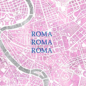Vintage Roma Map Print – Pink & Blue Rome Wall Art, Historic Italy City ...
