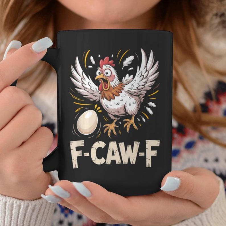 Retro F-CAW-F Hen Coffee Meme Chicken Mug Funny Bird Humor Novelty Xmas ...