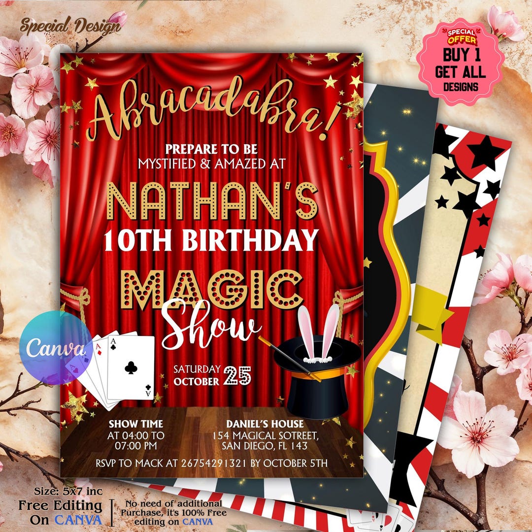 Magic Party Invitation, Magic Birthday Invitation, Magician Invitation ...