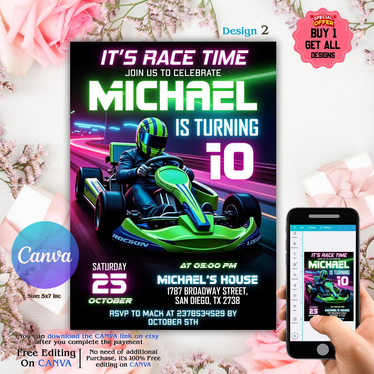 Go Kart Birthday Invitation Template, Racing Birthday Evite, Boys ...