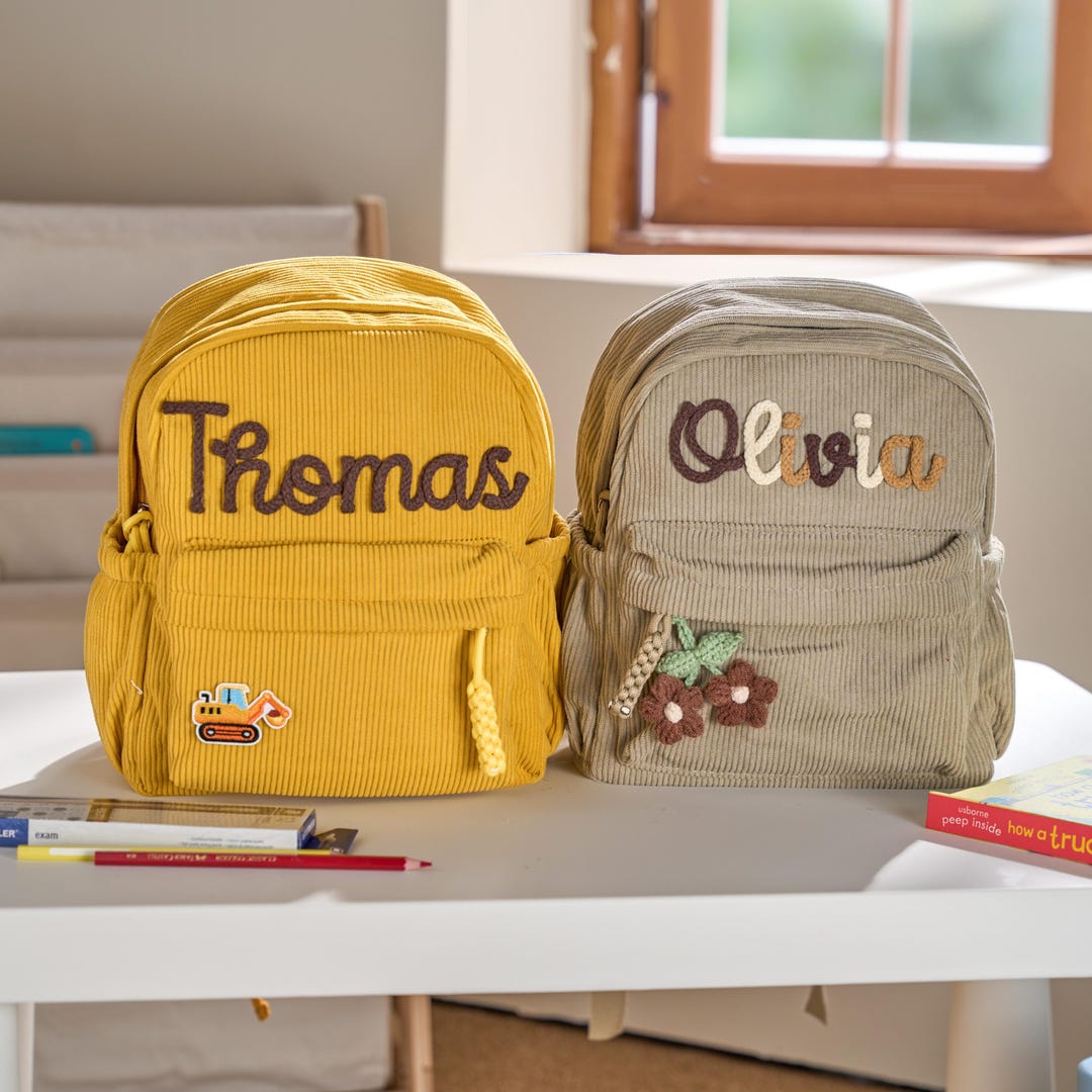 Personalized Kids Corduroy Backpack – Custom Toddler School Bag With ...