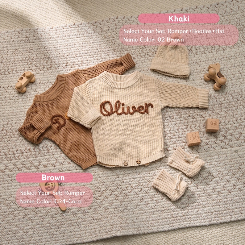 Personalized Knitted Baby Romper Set With Hat & Booties, Custom ...