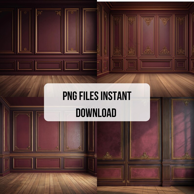 Dark Burgundy Wall With Gold Trim Digital Studio Backdrop - Etsy