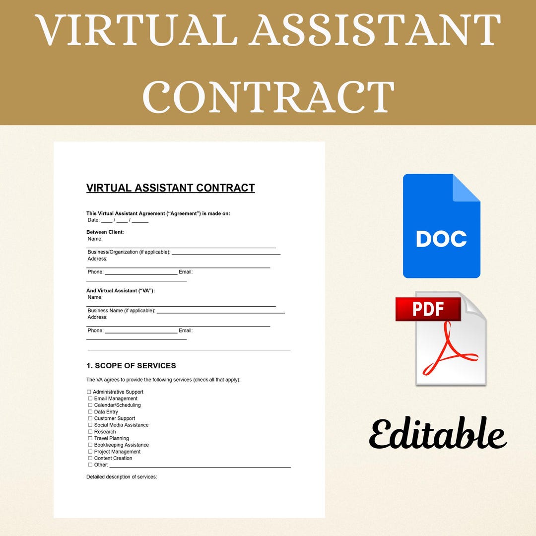 Virtual Assistant Contract PDF DOC, Freelance Personal Assistant ...