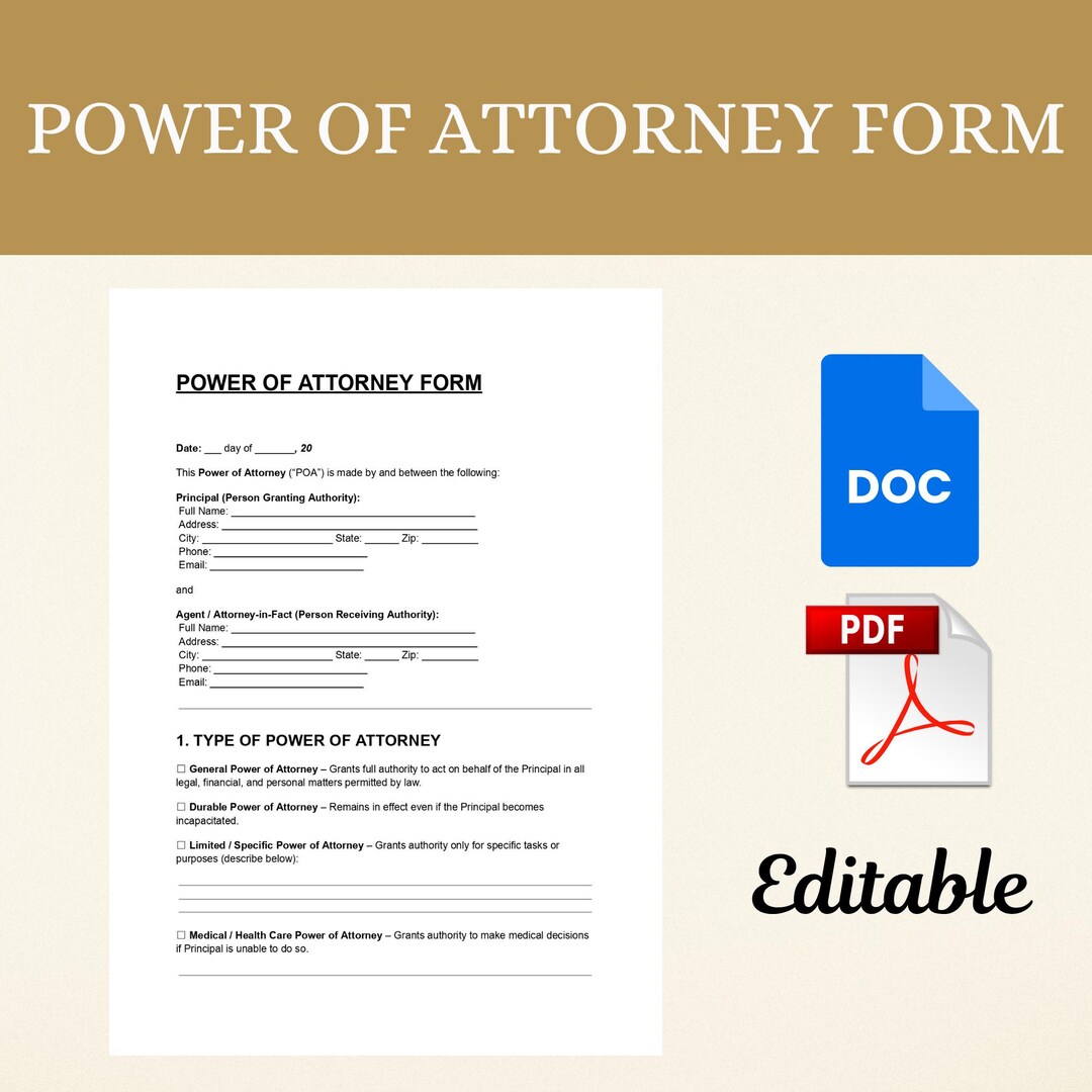 Power of Attorney Form Template DOC & PDF | Editable Legal ...