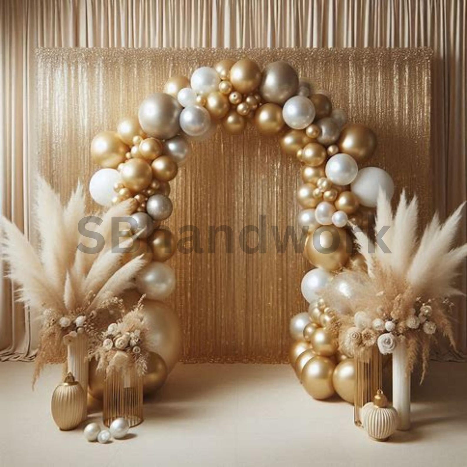 White and Gold Photography Backdrop: Luxury Birthday, Wedding (digital ...