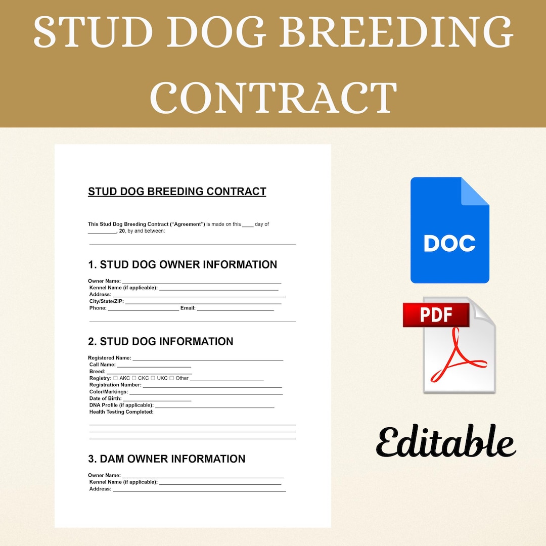 Stud Dog Breeding Contract Template PDF DOC, Dog Breeder Editable ...