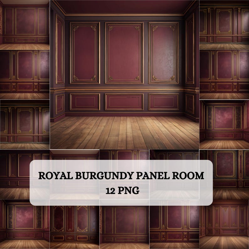 Dark Burgundy Wall With Gold Trim Digital Studio Backdrop - Etsy