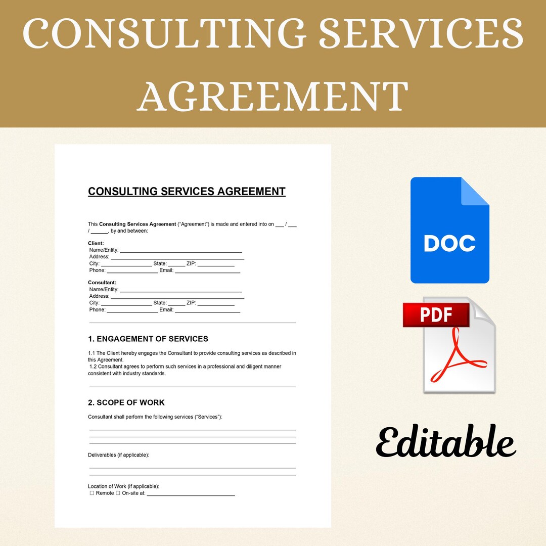 Consulting Services Agreement Template DOC & PDF | Editable Business ...