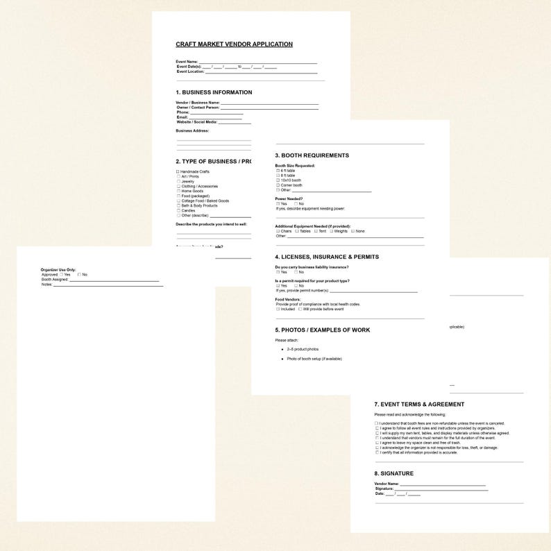 Craft Market Vendor Application Template PDF DOC, Editable Artisan Fair Vendor Form - Etsy