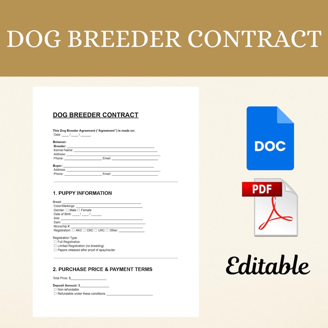 Editable Dog Breeder Contract Template (PDF & DOC) - Etsy Canada