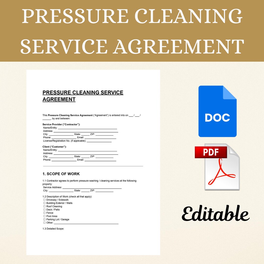 Pressure Cleaning Service Agreement Template DOC & PDF | Editable Power ...