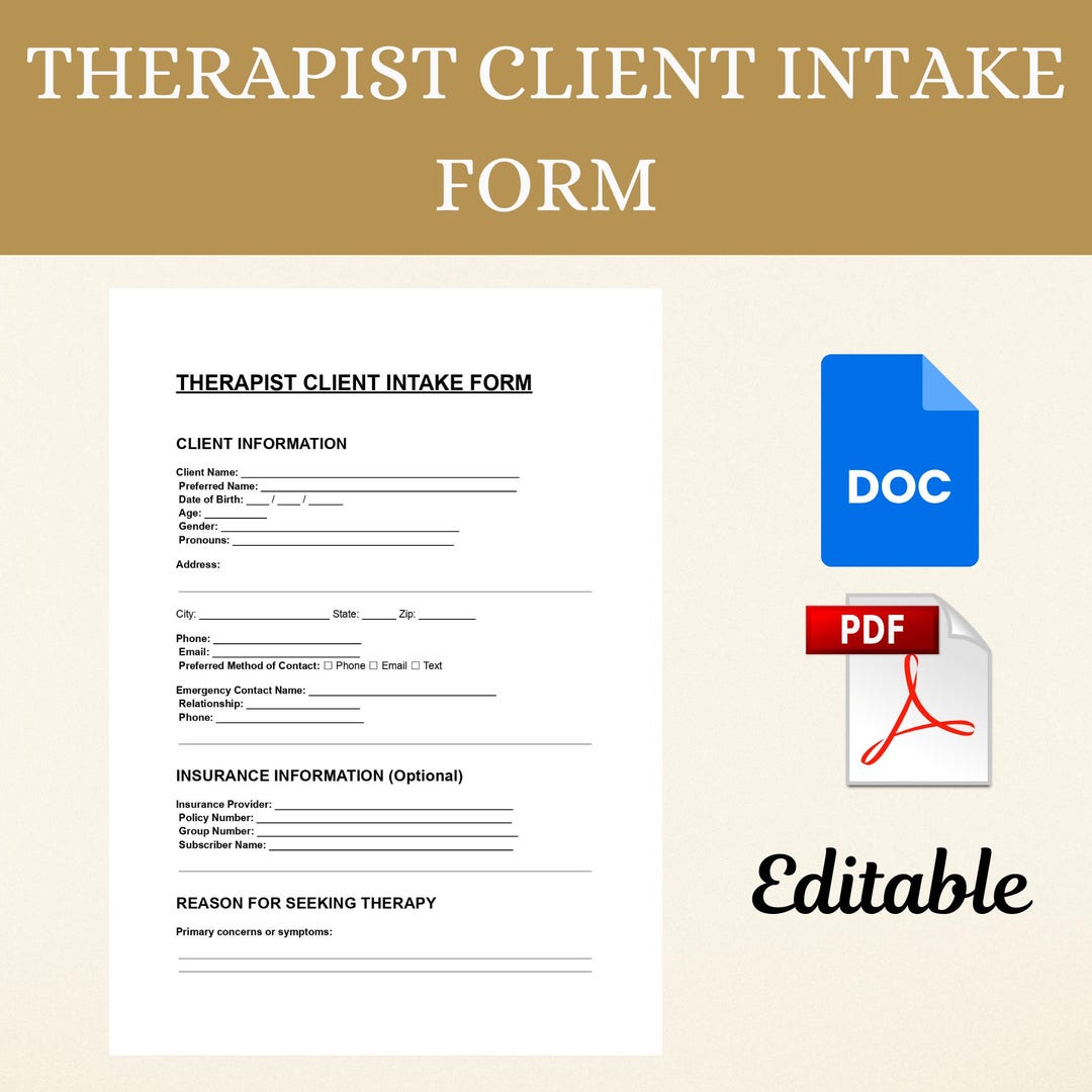 Therapist Client Intake Forms Template PDF DOC, Editable Counseling ...