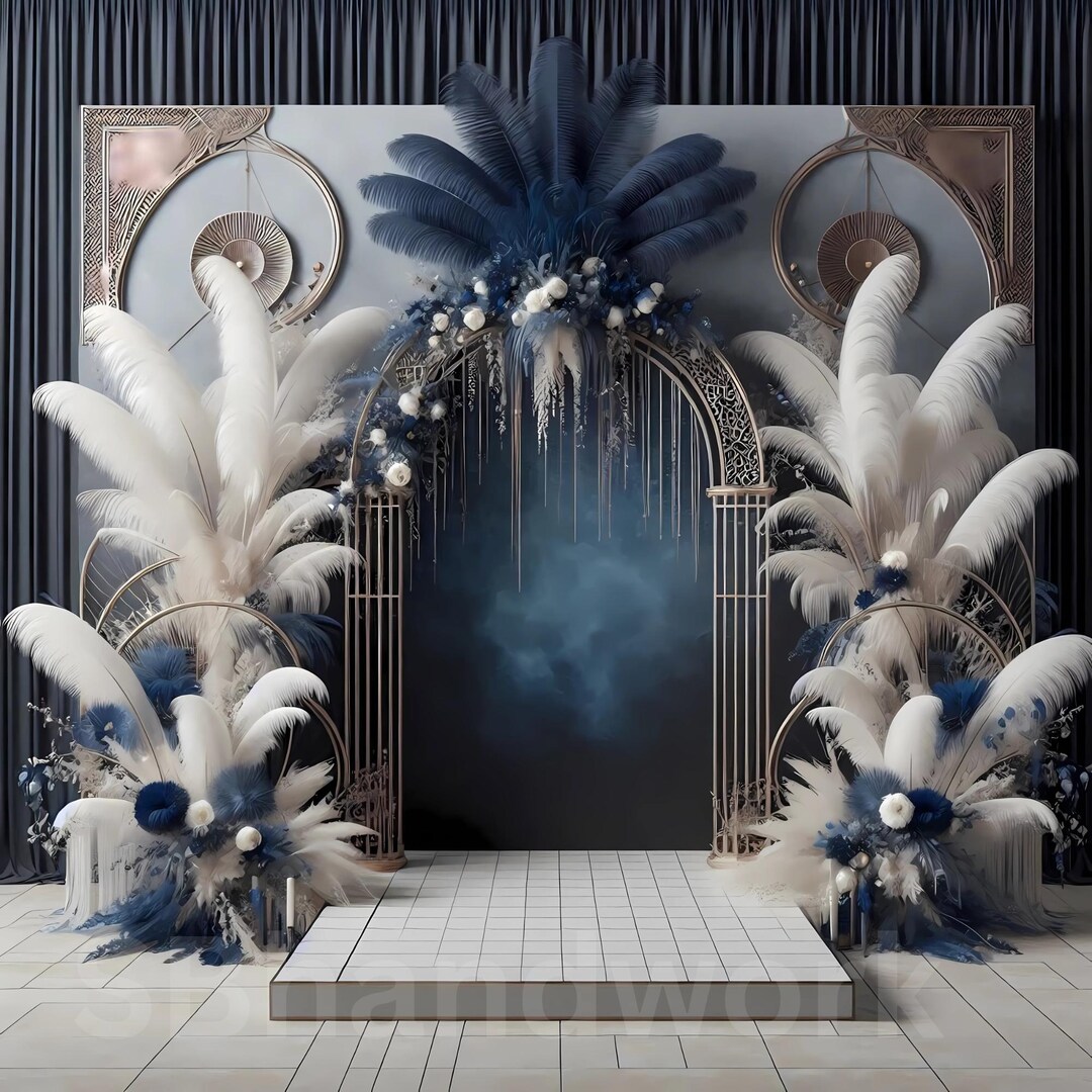 White and Blue Photography Backdrop: Modern Digital Background ...